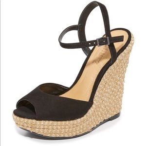 SCHUTZ Shoes | Black Leather Peep Toe Wedges | Poshmark